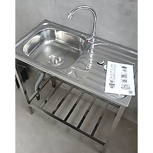 ZHXIPP Freestanding Stainless Steel Kitchen Sink, Commercial/Industrial Sink w/Workbench & Storage Shelves, Prep & Utility Washing Hand Basin for Laundry, Silver