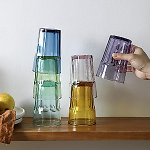 EAST CREEK Whole Housewares Double Old Fashioned Amber Glassware | 11 Ounce Beverage Glass Cup | Colored Tumblers and Water Glasses, Set Of 6 Drinking Colored Glassware (Mixed Color, Large).