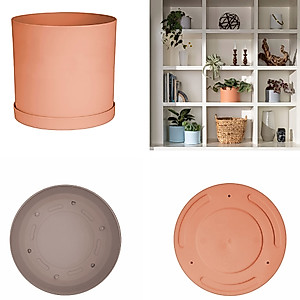 Bloem Mathers Resin Planter with Saucer 10-inch - Muted Terra Cotta Color