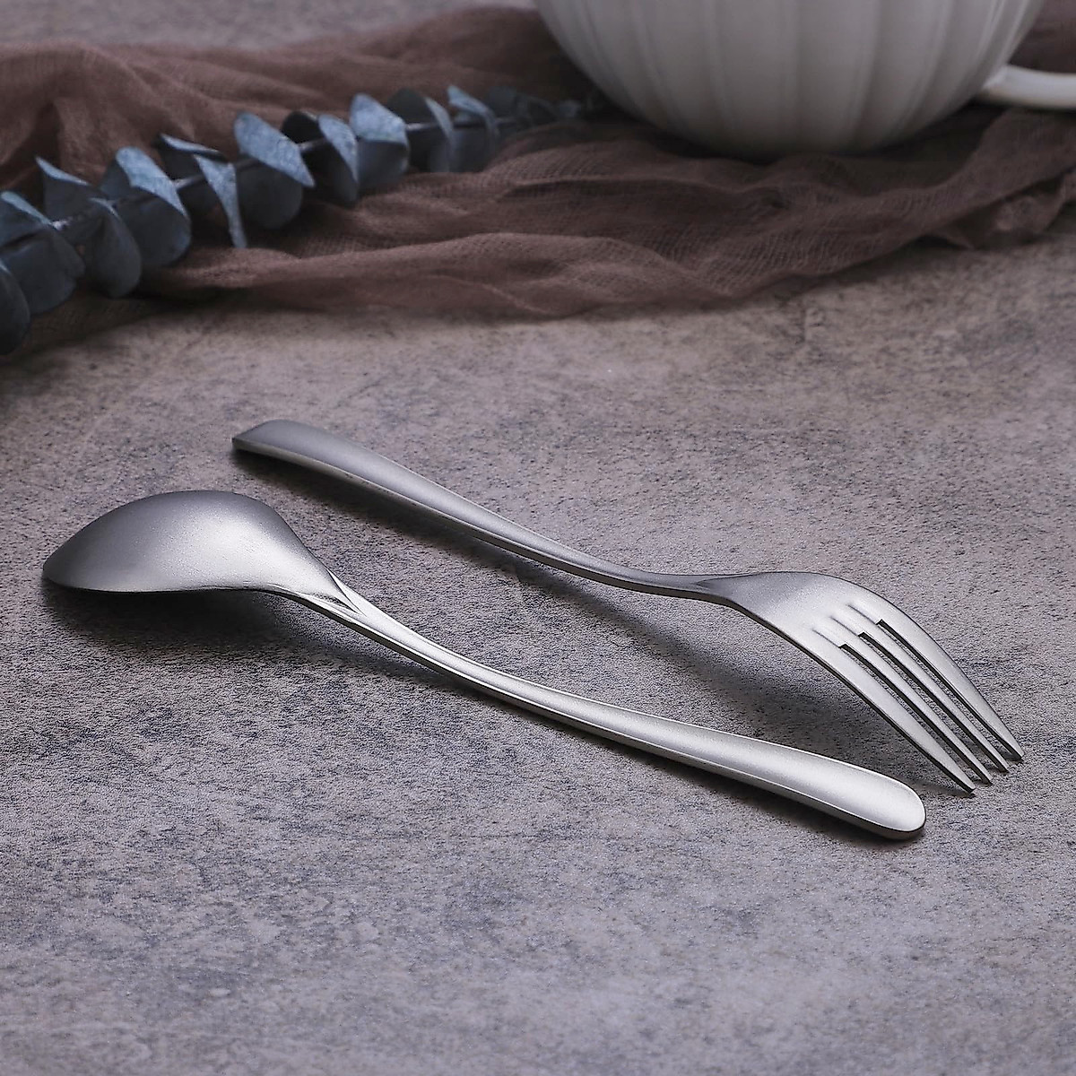 Zerophilo Titanium Cutlery Set, Lightweight Flatware, Modern Design, Dishwasher Safe, Service for 1 (2)