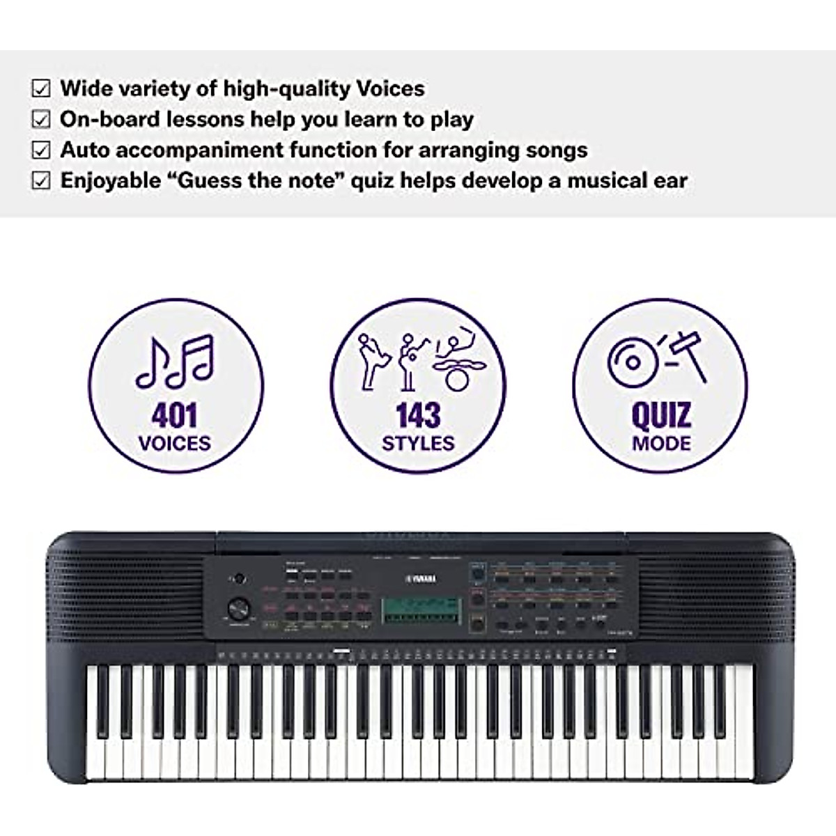 YAMAHA, 61-Key PSR-E273 Portable Keyboard with PA130 Power Adapter, Black
