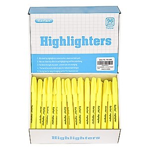 Rarlan Highlighters, Chisel Tip, Fluorescent Yellow, 96 Count Bulk Pack