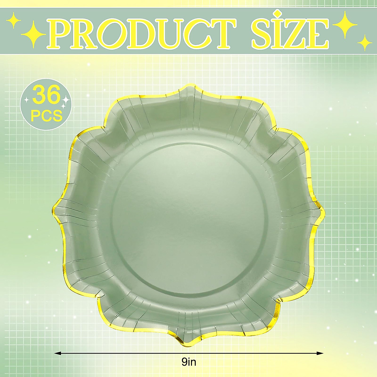 Norme 36 Packs Sage Green Paper Plates with Scalloped Edge 9 Inch Dessert Party Paper Plates Disposable Decorative Plate for Appetizer Salad Birthday Tea Party Decorations Supplies