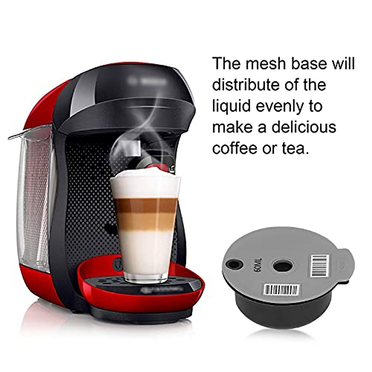 Coffee Capsule, 60ml/80ml Espresso Coffee Capsule Cup with Spoon Brush Reusable Refilling For Bosch‑s Tassimoo Tas Maker Coffee Machine(60ml)