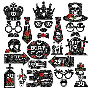 30th Birthday Photo Booth Props Death to My 20s Party Supplies 25pcs Black Rip 20s Selfie Props for Men Women Rip to My 20s Decorations,Funeral for My Youth,Dirty Thirty,Funny Thirtieth Birthday Party