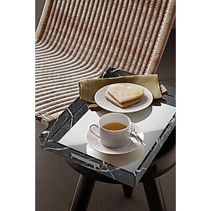 Vixdonos Decorative Serving Tray Marble Black Leather Tray Mirror Ottoman Tray with Handles for Coffee,Candle Holders,16.2'' X 12.2" X 2''