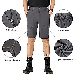 FREEKITE Men's Outdoor Ripstop Cargo Shorts Golf Quick Dry Hiking Fishing Tactical Work Shorts with Pockets (Gray,38W/10L)