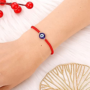 Handmade String Red evil eye bracelets blue evil eye jewelry bracelet for women men teen girls boy pack of 2 braclets mal de ojo bracelets ojo turco pulsera (2 Red with silver bead)