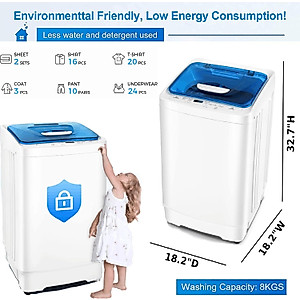 Nictemaw MB005572_BL Portable Washing Machine, 17.8 Lbs-Blue White