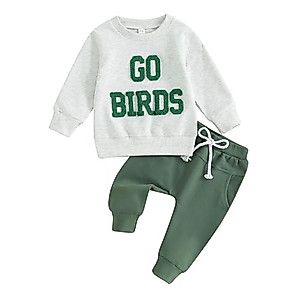 Toddler Boy Girl Football Outfits Sundays Are for the Bird Eagle Sweatshirts Top Pants Set 2Pcs Game Day Clothes (Gray Green, 2-3 Years)