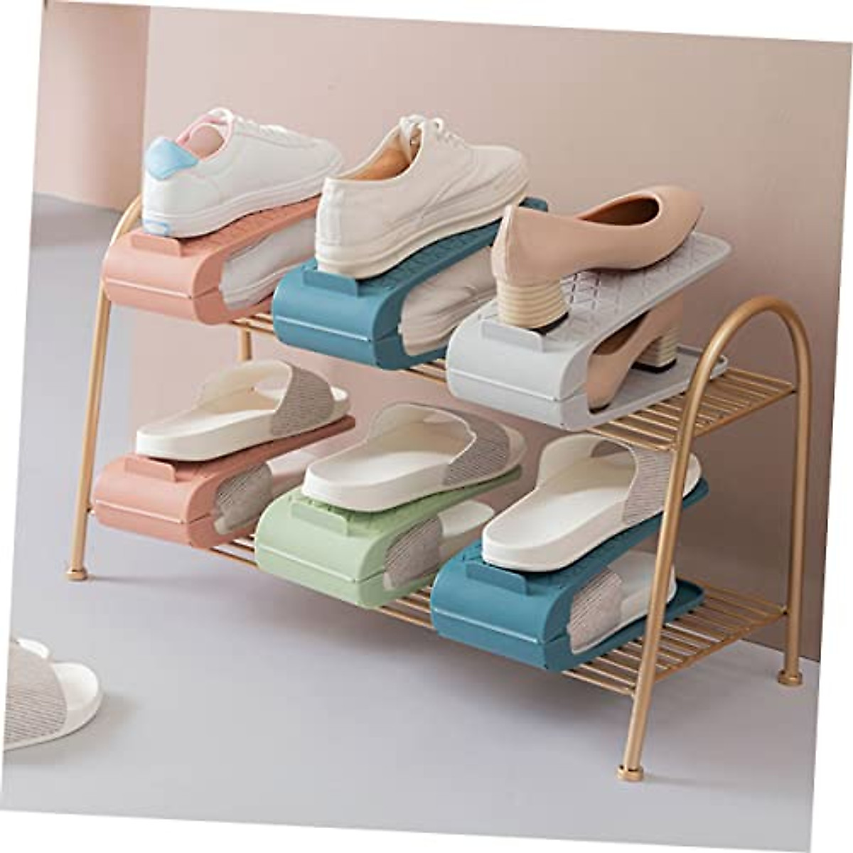 Alipis 2pcs Slipper Adjustable Use Stack Space Display Household Stacker Home Shop Saving Shelves Organization Holders Holder Storage Double Slots Shoes Grey -layer Saver Shoe Slot