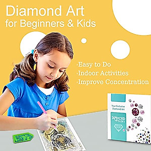 AyuqEjus 5D Diamond Painting Kits for Kids with 7.1"X7.1"Wooden Frame, Diamond Art for Kids Ages 6-12 by Number Kits DIY Painting Arts and Crafts,Diamond Dots for Kids Gift (Tiger-Cub)