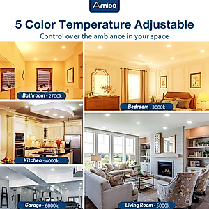 Amico 5/6 inch 5CCT LED Recessed Lighting 16 Pack, Smooth Trim, Dimmable, IC & Damp Rated, 12.5W=100W, 950LM Can Lights, 2700K/3000K/4000K/5000K/6000K Selectable, Retrofit Installation - ETL & FCC