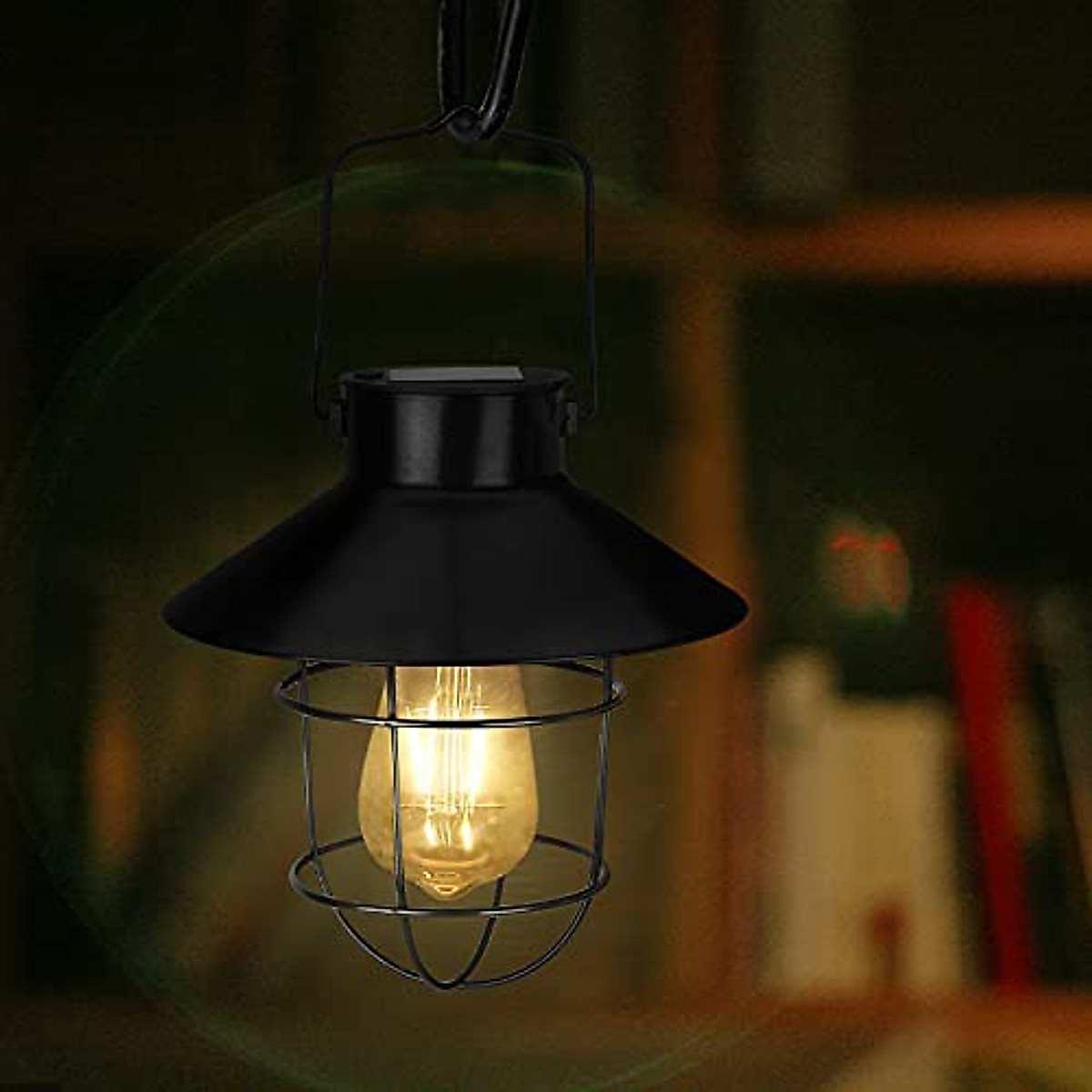 Solar Lantern Outdoor Hanging Lights Solar Powered Decorative Retro Waterproof LED Bulb Metal Lantern Lamp with Handle for Garden Yard Porch Fence Tabletop