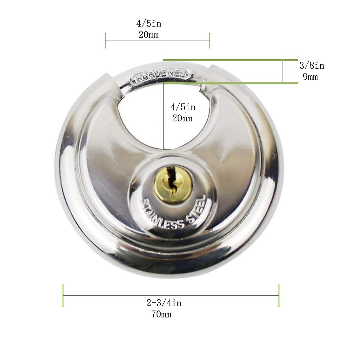 Stainless Steel Discus Keyed Padlock with 2 Keys Heavy Duty Rustproof Disc Locks with Hardened Steel Shackle for Indoor Outdoor Security, Storage Unit, Trailers, Tool Box, Gate, Shed, Fence (1 Pack)