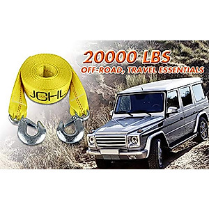 JCHL Nylon Tow Strap with Hooks 2”x20’ Car Vehicle Heavy Duty Recovery Rope 20,000 lbs Capacity Tow Rope for Car Truck Jeep ATV SUV