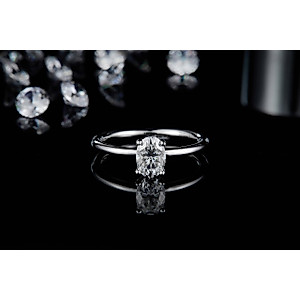 TwoBirch 1 Carat Moissanite Oval Solitaire in Platinum Plated Sterling Silver (CERTIFIED)(Size 9)