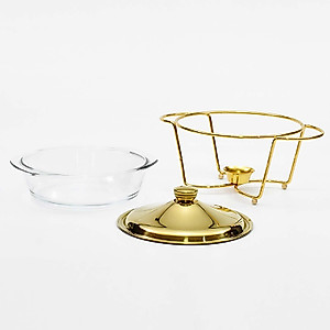 JYHCD Glass Chafing Dish Buffet Set, with Stainless Steel Lid and Holder, Round Food Warming Tray, for Buffet, Wedding, Parties, Banquet, Catering Events,Silver,2L