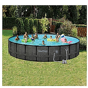 Summer Waves P4A024521 24ft x 52in Elite Round Above Ground Frame Outdoor Swimming Pool Set w/Sand Filter Pump, Pool Cover, Ladder, & Maintenance Kit