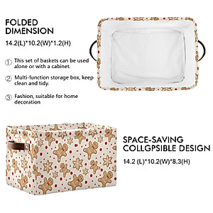 Flradish 2PCS Christmas Gingerbread Large Collapsible Storage Bins,Canvas Fabric Foldable Storage Bins with Handles Open Home Storage Bins Boxes Toy Storage Basket