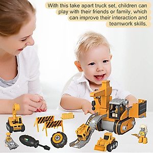 Construction Truck Toys for 3 4 5 6 Years Old Toddlers Kids Boys and Girls, STEM Take Apart Toys Cars with Electric Drill, 4 in 1 Construction Vehicles Crane Excavator Drilling Car Timber Grab Truck