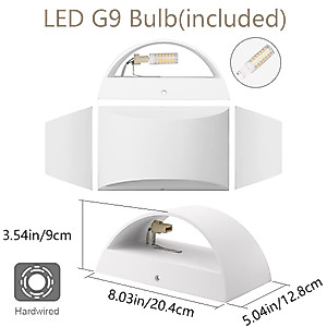 Aipsun Aluminum Modern Indoor LED Wall Sconce Hardwired Interior Wall Lights Set of 2 Up and Down Wall Mount Light for Living Room Bedroom Hallway Corridor Warm White 3000K(with G9 Bulbs)