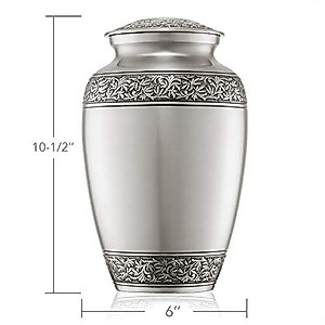 Reminded Cremation Memorial Urn for Human Ashes, Silver Adult Funeral Urn with Velvet Bag