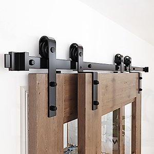 ZEKOO 6.6FT Single Track Bypass barn Door Hardware kit, Double Barn Door Hardware, Sliding Barn Door Hardware Kit for Single Track Black