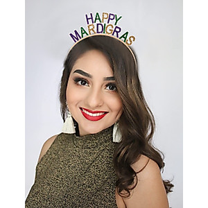 HEIDKRUEGER Mardi Gras Headbands Glitter Clown Jester Fleur De Lis Headband Enamel Letter Carnival Costume Party Hair Hoop Accessory