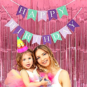 HalloweenDecorate 4 Pack Pink Foil Fringe Curtain Backdrop, 3.28Ft x 6.56Ft Metallic Tinsel Foil Fringe Streamers Curtains for Party, Photo Booth Props, Birthday, 2022 Graduation Decoration Supplies