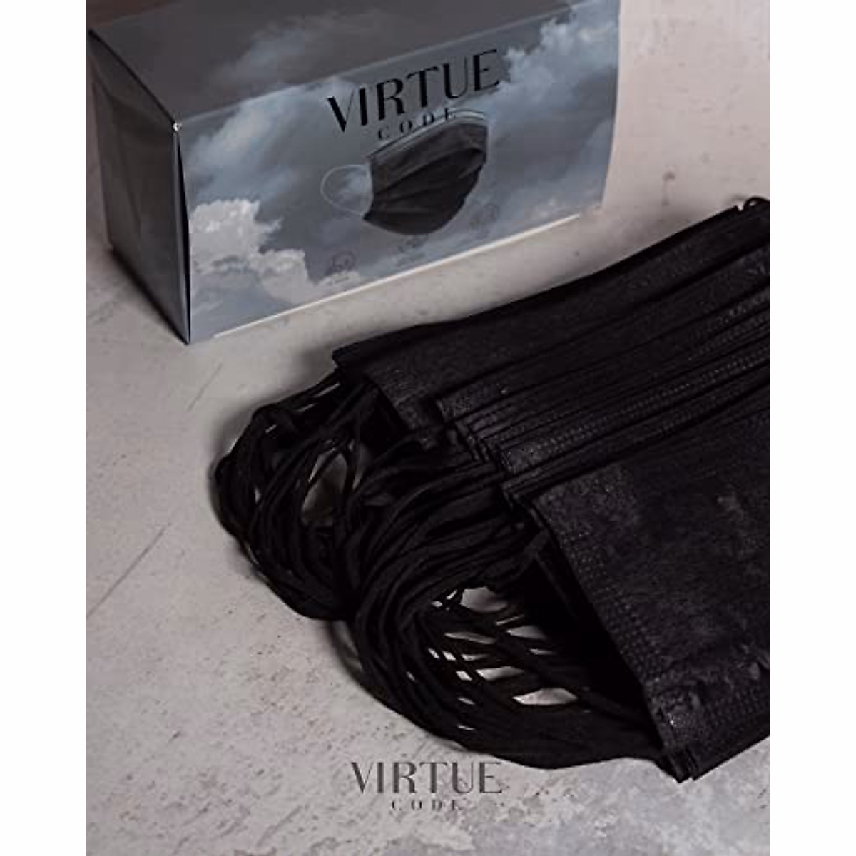 VIRTUE CODE Support Face Masks - Soft 3 Ply Comfort Face Masks, Colorful Disposable Face Mask 50 Pack. Black Colored Masks. Adults Mens and Womens Disposable Face Masks