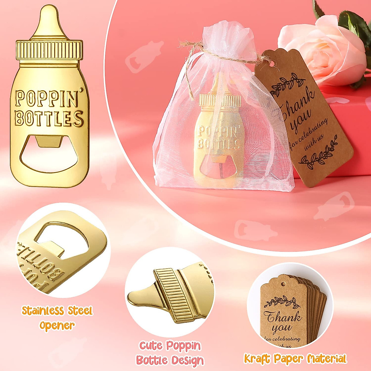 Popping Bottle Openers for Baby Showers & Parties - 24PCS
