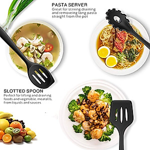 10pcs Kitchen Utensil Set,Silicone Heat-Resistant Non-Stick Kitchen Utensils Cooking Tools,Turner, Whisk, Spoon,Brush,spatula, Ladle Slotted turner Tongs Pasta Fork (BLACK)