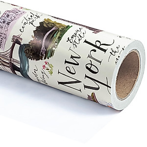 WRAPAHOLIC New York Wrapping Paper Roll - Mini Roll - 17 Inch x 33 Feet - New York City Design, Perfect for Birthday, Party, Holiday