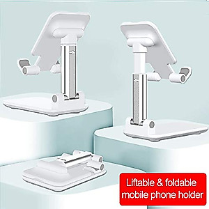 TIQUS [2 Pack] Foldable Desktop Cell Phone Stand, Angle & Height Adjustable Desk Table Phone Holder with Stable Anti-Slip Design Compatible with Cellphone Smartphones White