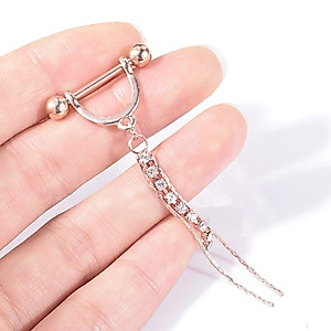 Kinsing, 316L Surgical Steel CZ Body Nipple Piercing Jewelry 14G Dangly Tassels Nipple Rings Retainer for Women Girls 12Inch 2 Pack (Rose Gold)