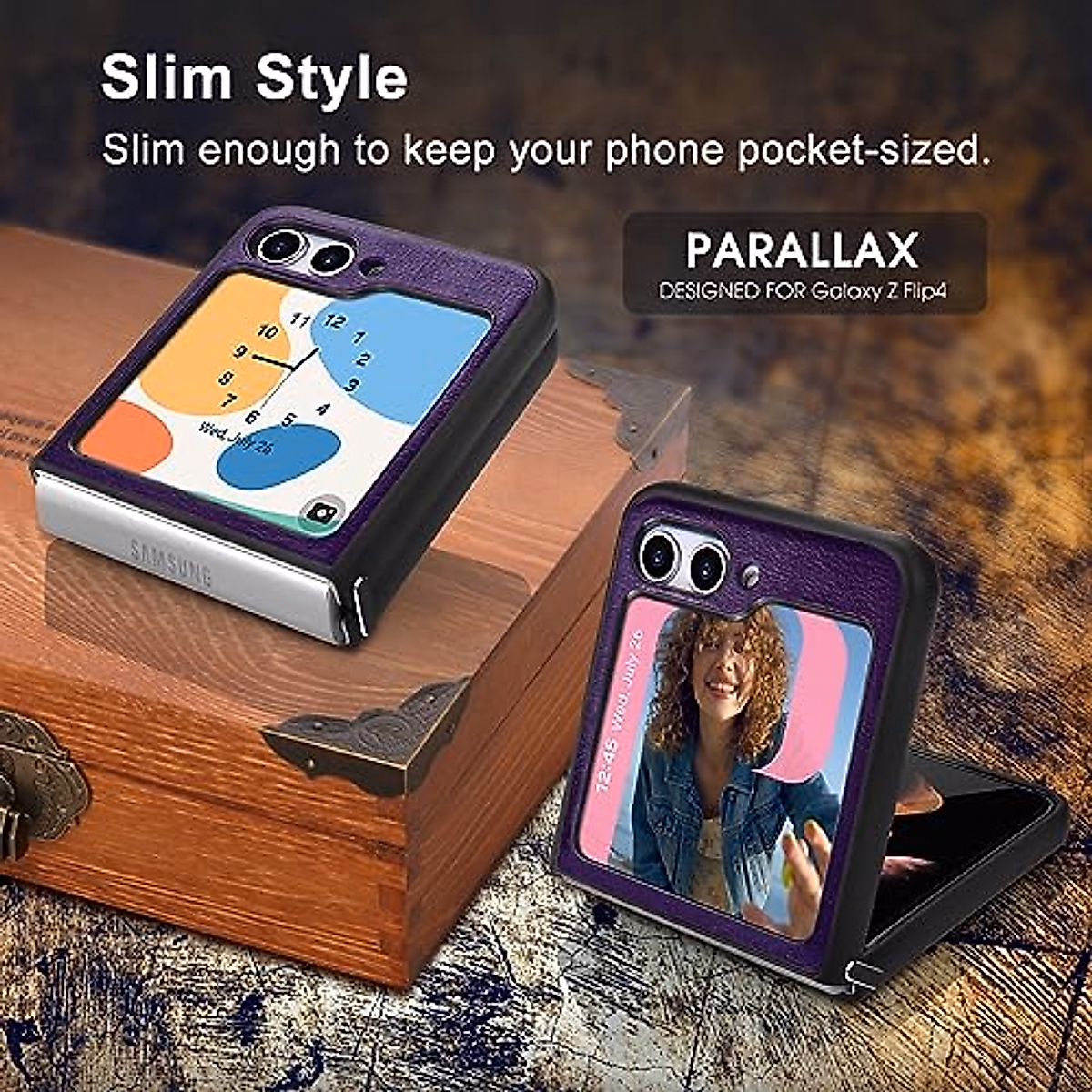 Belemay for Samsung Galaxy Z Flip 5 Case-Genuine Leather+Soft TPU Bumper-Protective Slim Cover-Shockproof Samsung Z Flip5 Phone Case Compatible with Samsung Galaxy Z Flip 5 (5G 2023)-Royal Purple