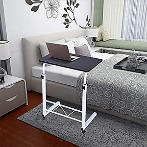 OKBOP Bedside Computer Desk Adjustable Height Sofa Side Table with Wheels, Small Wooden Laptop Stand Tray Tables for Home Office, Modern Student Writing Desk for Small Space (Black)