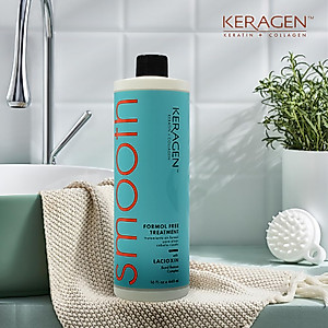 KERAGEN - Brazilian Keratin Smoothing Treatment, Blowout Straightening System for Dry and Damaged Hair, Formaldehyde Free, 16 Oz - Eliminate Curls and Frizz, Fine to Medium Hair