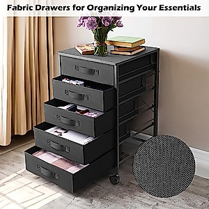 TOPSKY Mobile Cabinet, Fabric Storage Tower with Anti-Drop Drawers for Home Office (Black, 5 Drawers)