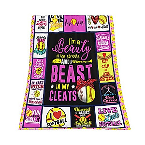 Softball Blanket Softball Gifts for Girl Women, Warm Cozy Love Softball Home Blanket, Ultra Soft Lightweight Plush Throw Blanket for Fall Winter, 3D Printed Flannel Fleece Blanket for Sofa Bed 50x40in