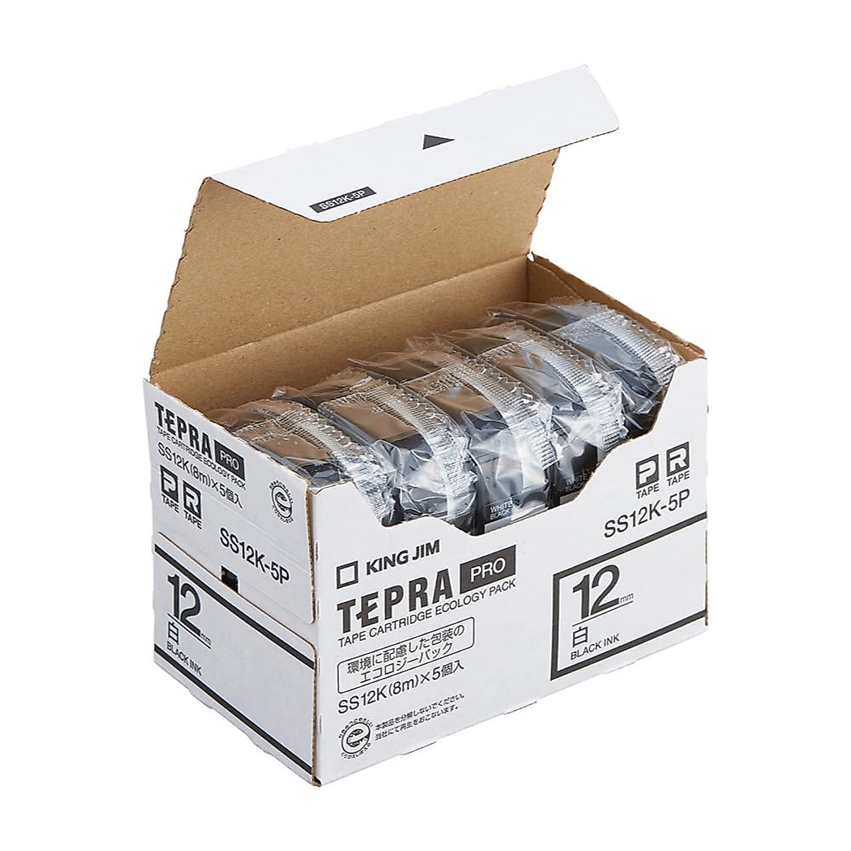 King Jim SS12K-5P Tepra PRO Tape Cartridge, 0.5 inches (12 mm), 5 Pieces, White