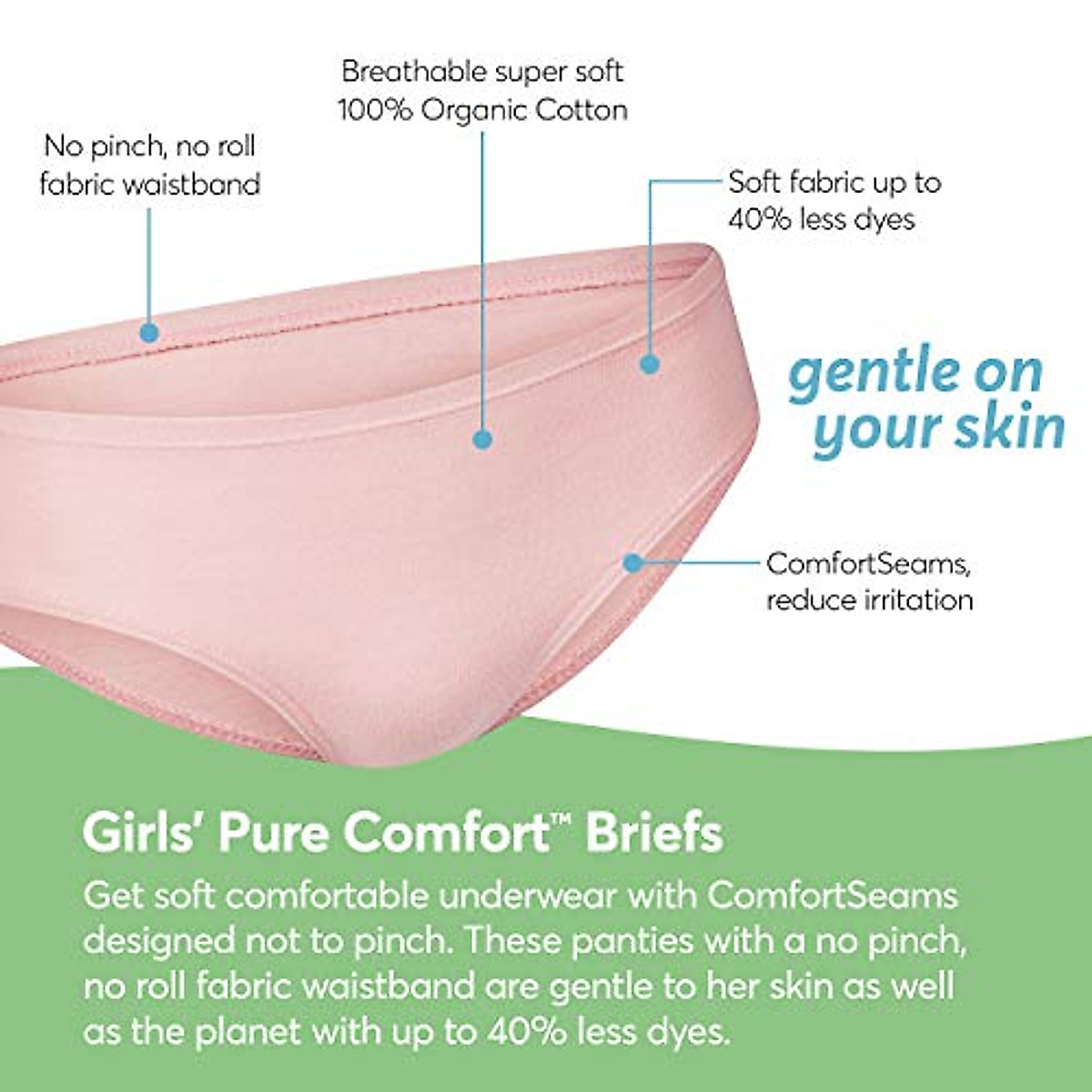 Hanes Ultimate Girls' Underwear, Pure Comfort Organic 100% Cotton Panties, Briefs, 8-Pack, Hipster-Print Solid Assorted, 12