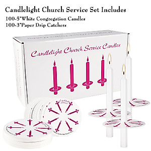 100 pcs odorless Taper Candles, White, Handheld with drip Protection, 5 inches, Church Prayer Candles, Sabbath Candles, Religious Candles……