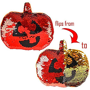 Halloween Plush Flip Sequins 5" Pumpkin Plushies (6 Pack) Fun Halloween Party Favors for Kids, Trick or Treats Non Candy Prizes, Halloween Goodie Bag Fillers by 4E's Novelty