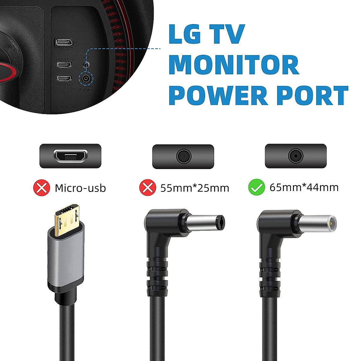 Powseed Replacement Power Cord Adapter 19V AC Adapter for LG 19" 20" 22" 23" 24" 27" 29" 32" 34" LCD LED Monitor Widescreen HDTV Flatron IPS236V IPS236-PN E2750VR-SN 27MP38VQ Power Supply Adapter