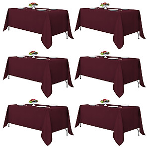 Fitable Burgundy Tablecloths for 6-8 Foot Tables, 6 Pack - 70 x 120 Inches - Reusable and Washable Table Clothes, Polyester Fabric Table Covers for Wedding, Party, Banquet