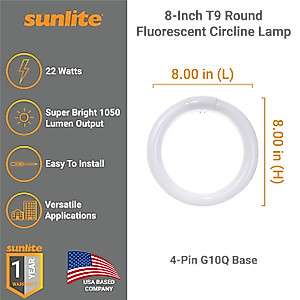 Sunlite 41314 FC8T9/DL 8-Inch T9 Round Fluorescent Circline Lamp, 22 Watts, 1050 Lumens, 6500K Daylight, G10Q 4-Pin Base, 1 Pack