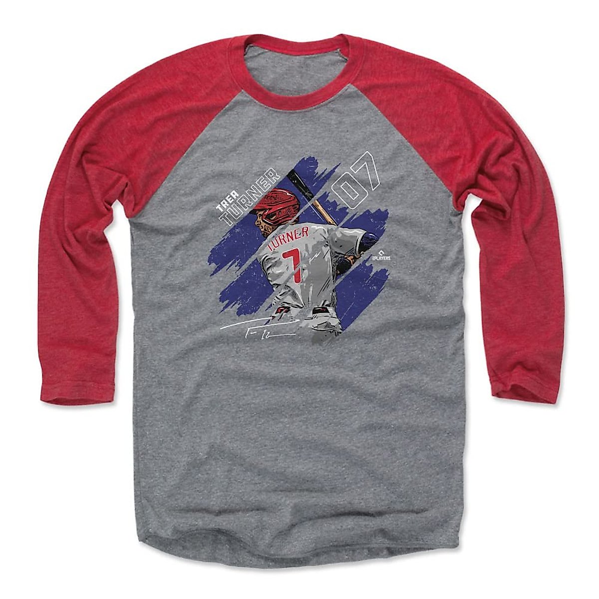 500 LEVEL Trea Turner 3/4 Sleeve T-Shirt (Baseball Tee, X-Large, Red/Heather Gray) - Trea Turner Philadelphia Stripes WHT