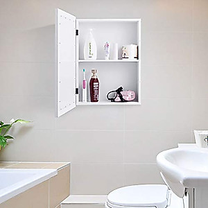 Casart Mirror Medicine Cabinet W/Single Door and Inner Adjustable Shelf in 3 Heights Storage Organizer for Bathroom, Vestibule, Bedroom Wall Mount Bathroom Cabinet,White